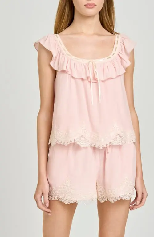 WAYF Lace Trim Ruffle Collar Top - Blush