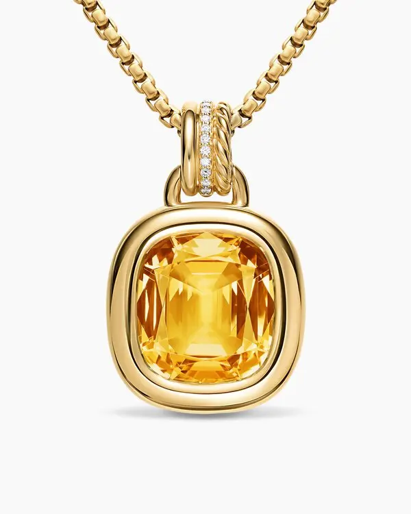 David Yurman Dy Mercer® Color Amulet In 18k Yellow Gold With Prasiolite And Diamonds - Citrine