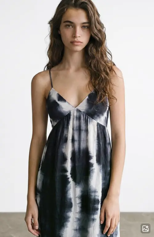 Mango Sleeveless V-neck Tie-dye Maxi Dress With Criss-cross Straps