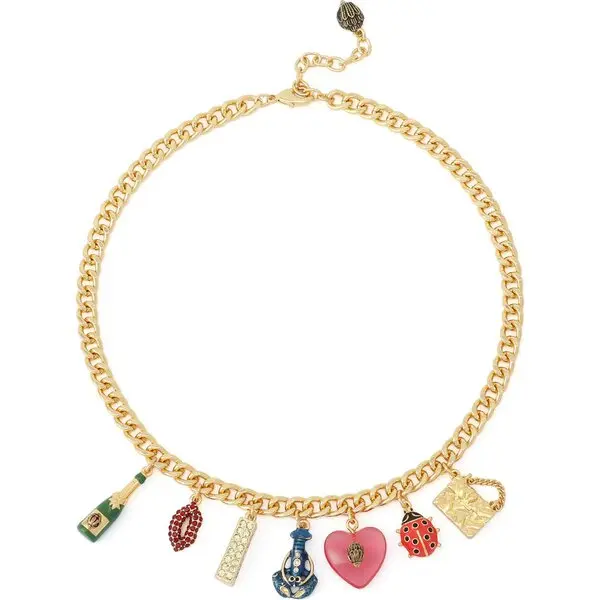 Kurt Geiger Mixed Charm Curb Chain Necklace - Gold/multi