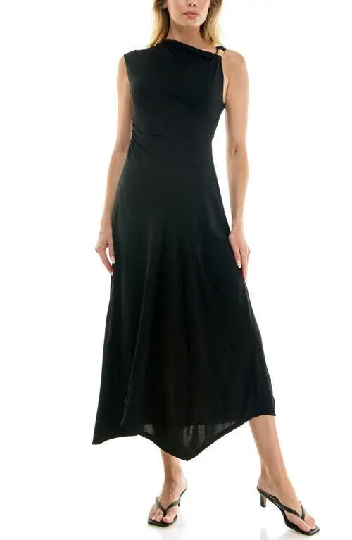 SOCIALITE Asymmetric Side Ruched Midi Dress - Black