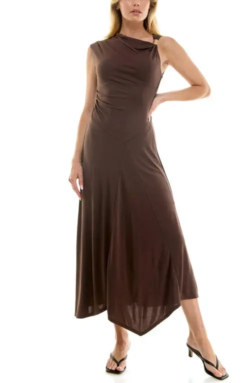 SOCIALITE Asymmetric Side Ruched Midi Dress - Chocolate