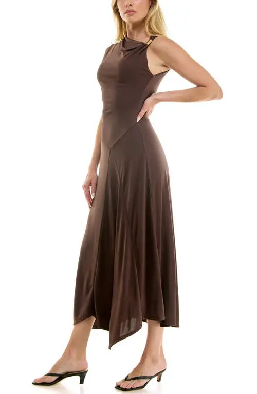 SOCIALITE Asymmetric Side Ruched Midi Dress - Chocolate