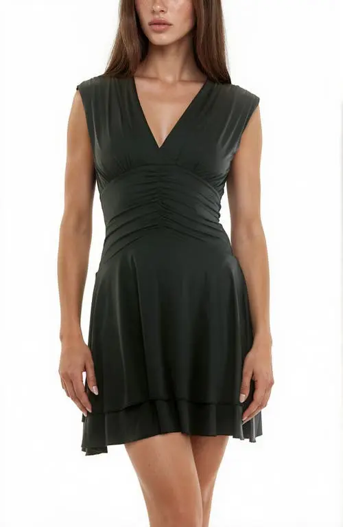 SOCIALITE Ruched Tiered V-neck Minidress - Black