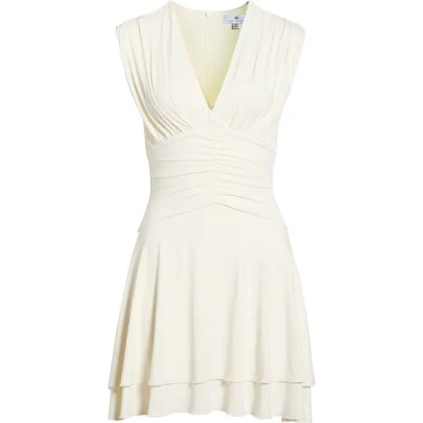SOCIALITE Ruched Tiered V-neck Minidress - Ivory