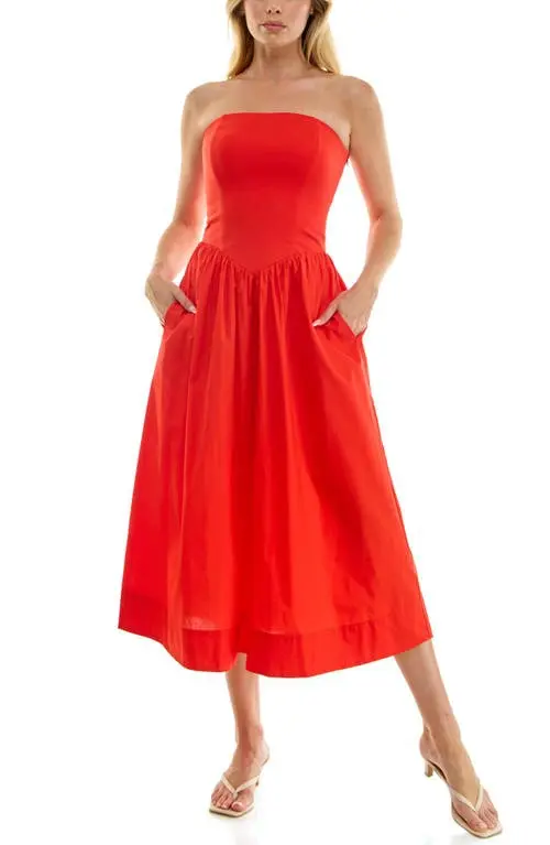 SOCIALITE Strapless Mixed Media Midi Dress - Red