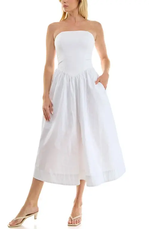 SOCIALITE Strapless Mixed Media Midi Dress - White