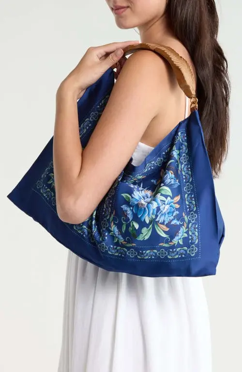 Farm Rio Botanical Print Satin Scarf Bag With Wooden Handle