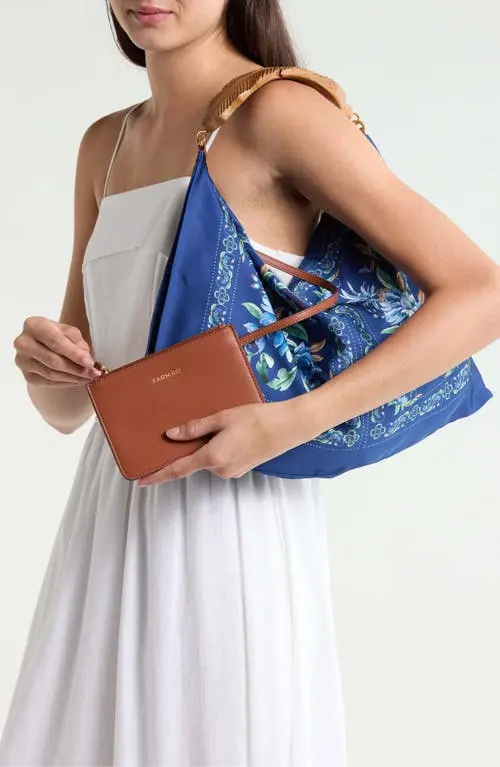 Farm Rio Botanical Print Satin Scarf Bag With Wooden Handle