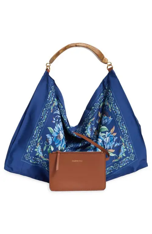 Farm Rio Botanical Print Satin Scarf Bag With Wooden Handle