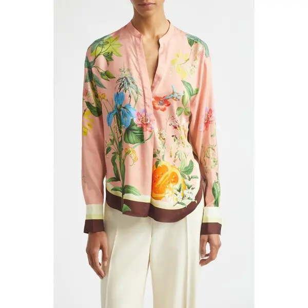 REISS Milos Floral Scarf Print Long Sleeve Top - Pink