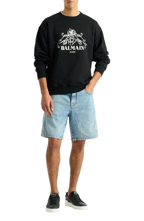 Balmain Printed Cotton Fleece Sweatshirt - Black