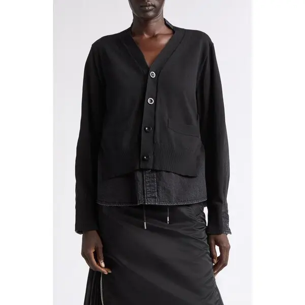 Sacai Cardigan Front Denim Shirt - Black