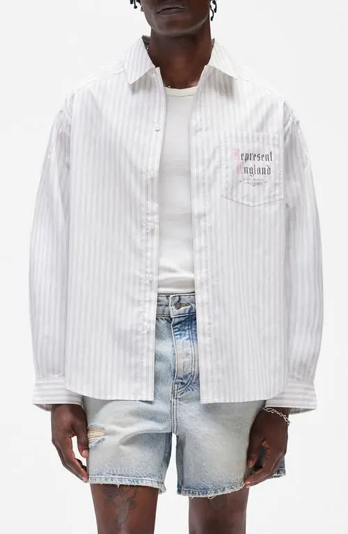 REPRESENT Pinstripe Graphic Cotton Button-up Shirt