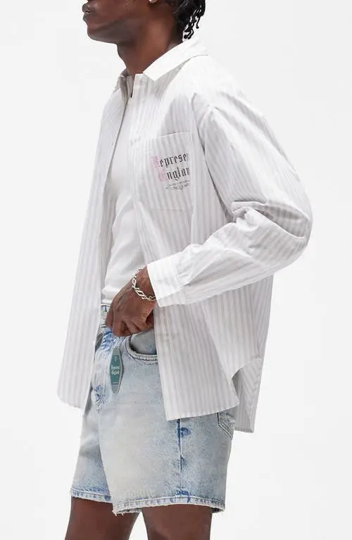 REPRESENT Pinstripe Graphic Cotton Button-up Shirt