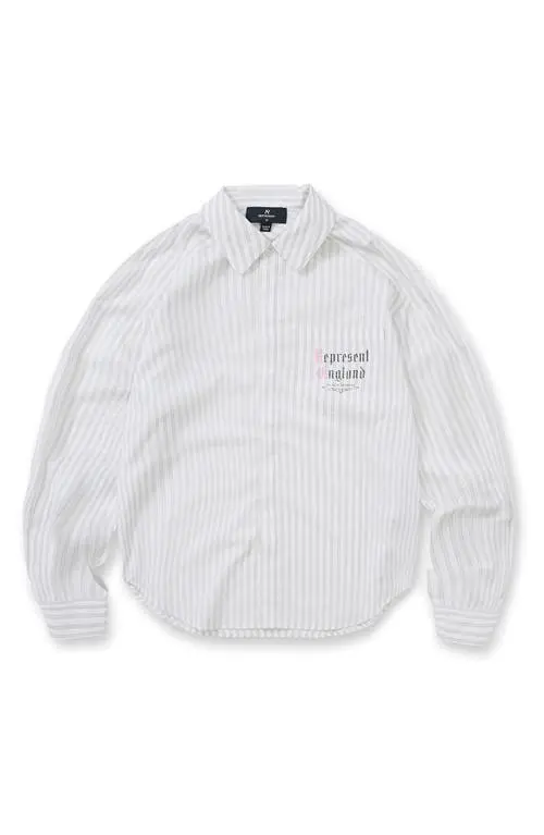 REPRESENT Pinstripe Graphic Cotton Button-up Shirt
