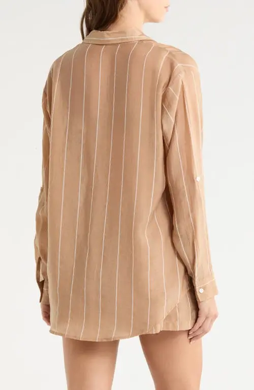 Elan Stripe Oversize Cotton Button-up Cover-up Shirt