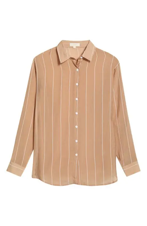 Elan Stripe Oversize Cotton Button-up Cover-up Shirt