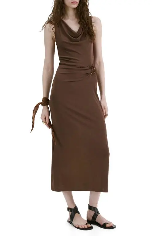 Mango Cowl Neck Side Gather Dress