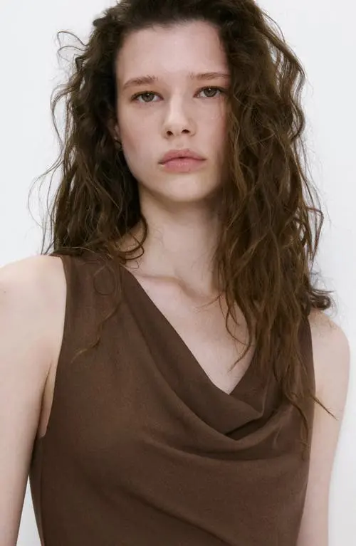 Mango Cowl Neck Side Gather Dress
