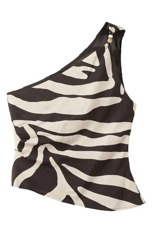 Mango Zebra Print Beaded One Shoulder Top
