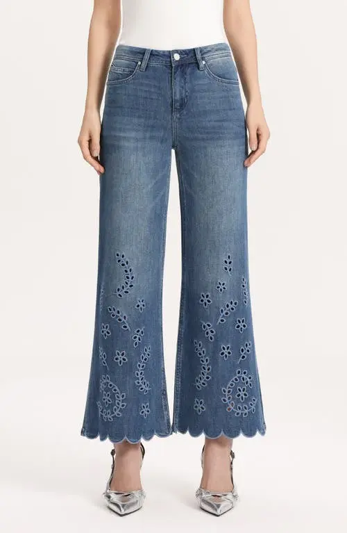 BAYEAS Eyelet Scallop Hem Ankle Flare Jeans