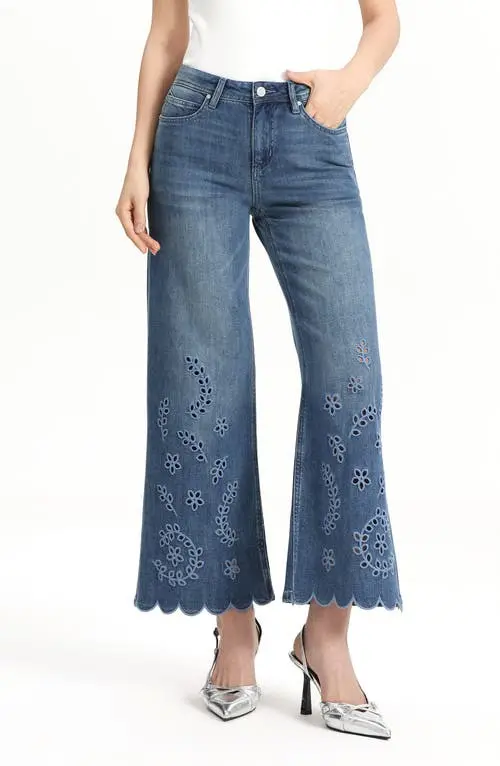 BAYEAS Eyelet Scallop Hem Ankle Flare Jeans
