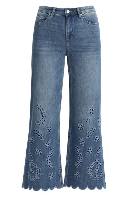 BAYEAS Eyelet Scallop Hem Ankle Flare Jeans