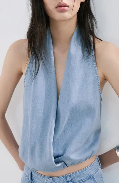 Mango Drape Plunge Neck Top