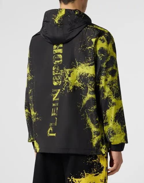 PLEIN SPORT Splash Print Hooded Windbreaker Jacket - Black