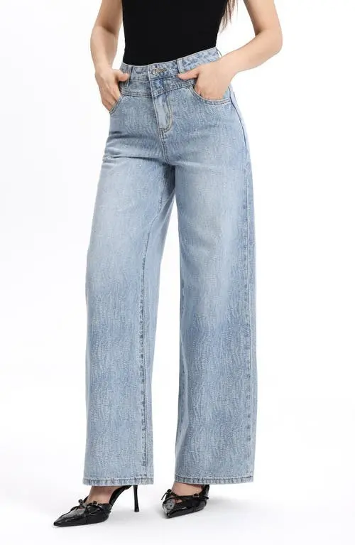 BAYEAS Embellished Textured High Waist Wide Leg Jeans