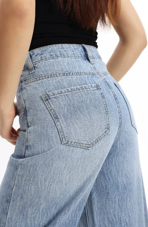 BAYEAS Embellished Textured High Waist Wide Leg Jeans