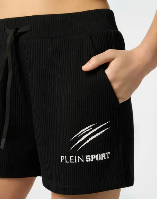 PLEIN SPORT Ribbed Loose Fit Shorts - Black