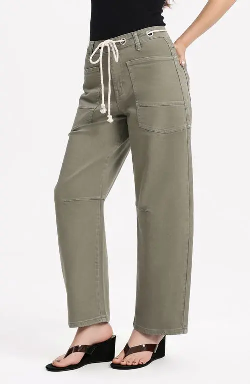 BAYEAS High Waist Drawstring Barrel Leg Jeans - Green
