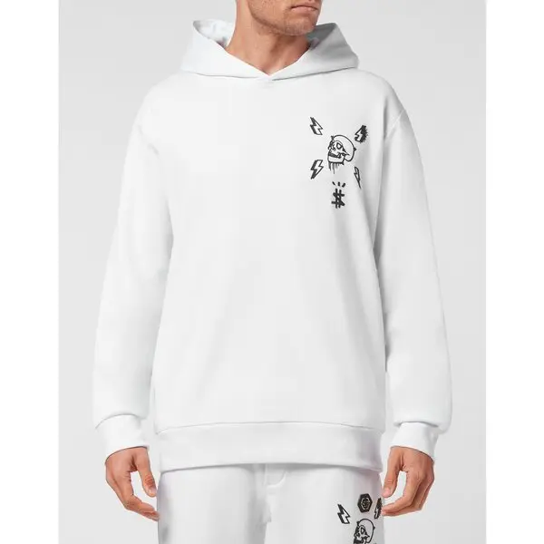 Philipp Plein Hexagon Skull Graphic Cotton Hoodie - White