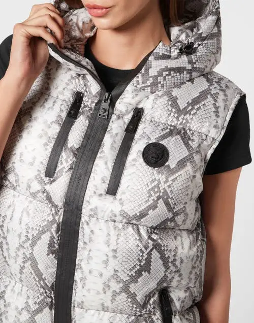 PLEIN SPORT Python Print Quilted Hooded Puffer Gilet