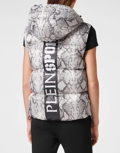 PLEIN SPORT Python Print Quilted Hooded Puffer Gilet