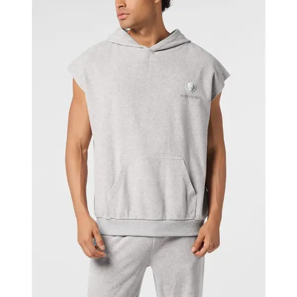 PLEIN SPORT Sponge Sleeveless Hooded Vest - Lightgrey