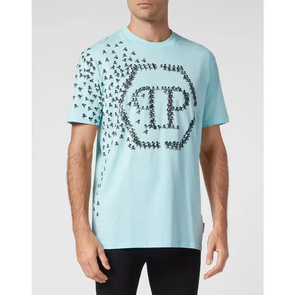 Philipp Plein T-shirt Round Neck Ss Skull&amp;bones - Lightblue