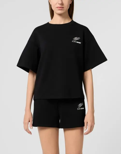 PLEIN SPORT Round Neck T-shirt With Icon Scratch Detail - Black