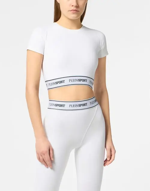 PLEIN SPORT Cropped T-shirt With Jacquard Lettering - White