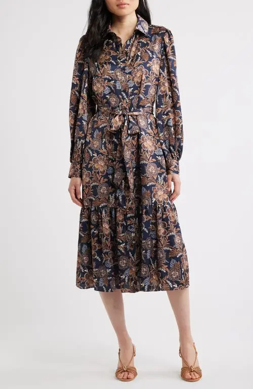 Julia Jordan Floral Long Sleeve Midi Shirtdress - Navy Multi