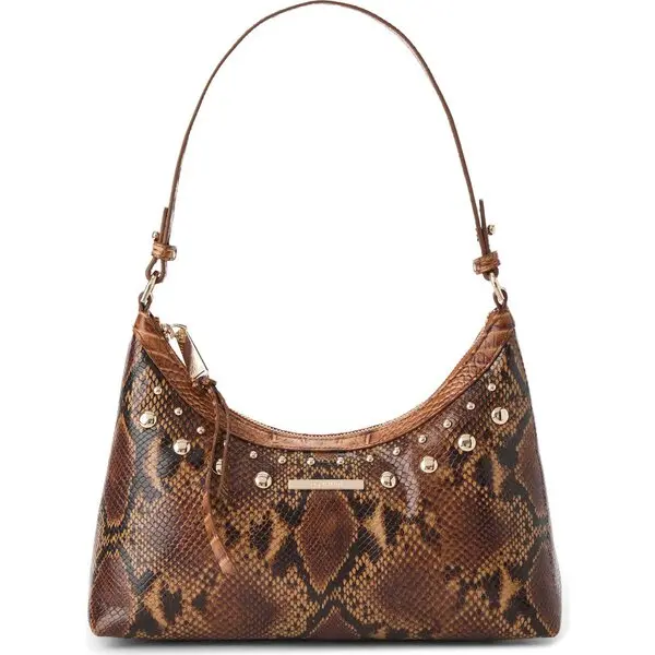 Brahmin Olivia Snakeskin Embossed Leather Shoulder Bag - Cinnamon