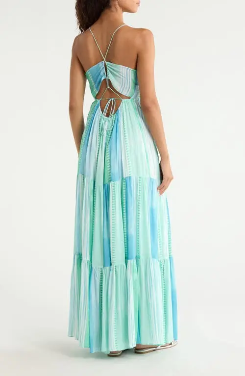 Elan Print Tiered Halter Maxi Dress - Blue Strovia
