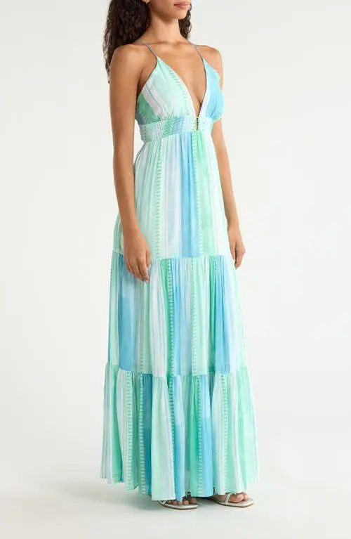 Elan Print Tiered Halter Maxi Dress - Blue Strovia