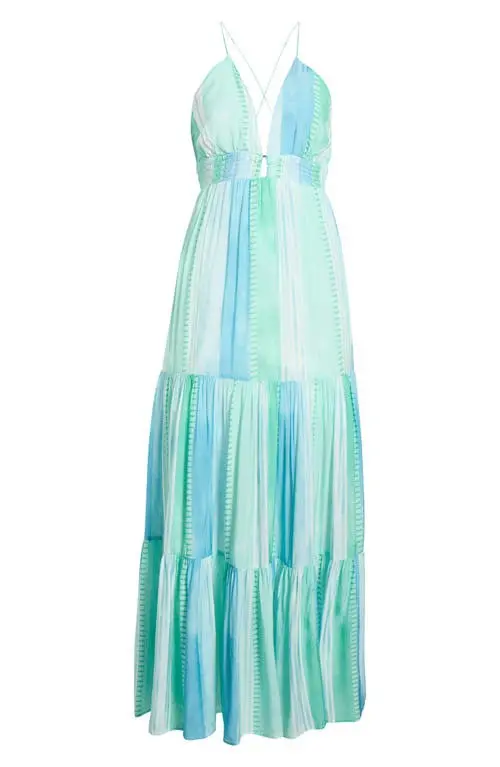 Elan Print Tiered Halter Maxi Dress - Blue Strovia