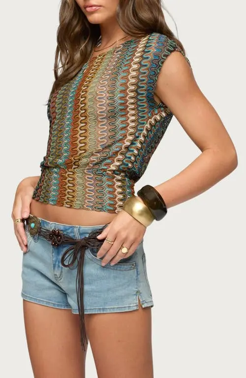 EDIKTED Taniya Zigzag Knit Off The Shoulder Crop Top