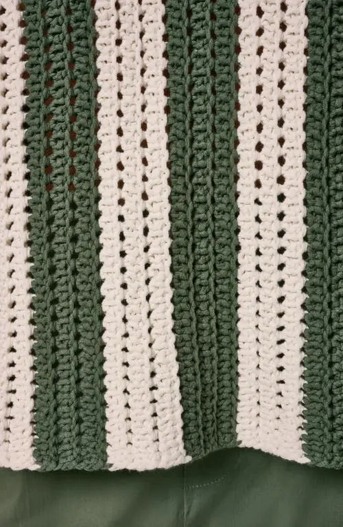 Donna Karan New York Vertical Stripe Open Stitch Cotton Sweater - Verde/crea