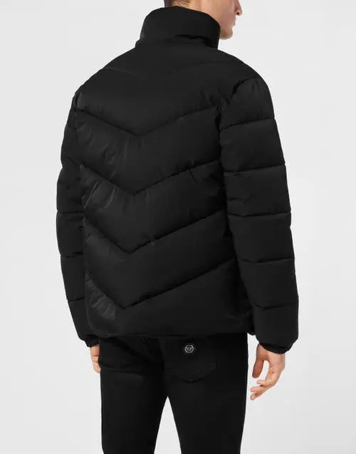 Philipp Plein Padded Zip-up Jacket With High Collar - Black