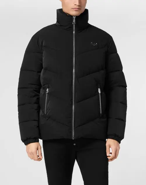 Philipp Plein Padded Zip-up Jacket With High Collar - Black